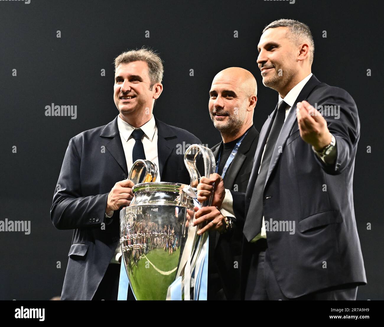 ISTANBUL, TURKEY - JUNE 10: manager Pep Guardiola and Chairman Khaldoon ...