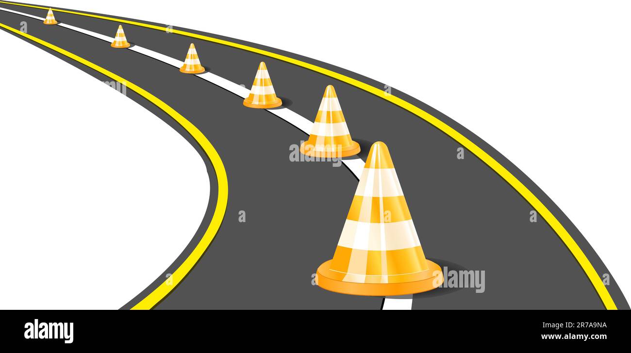 Orange Road Cones on Highway. Vector Illustration Stock Vector Image ...
