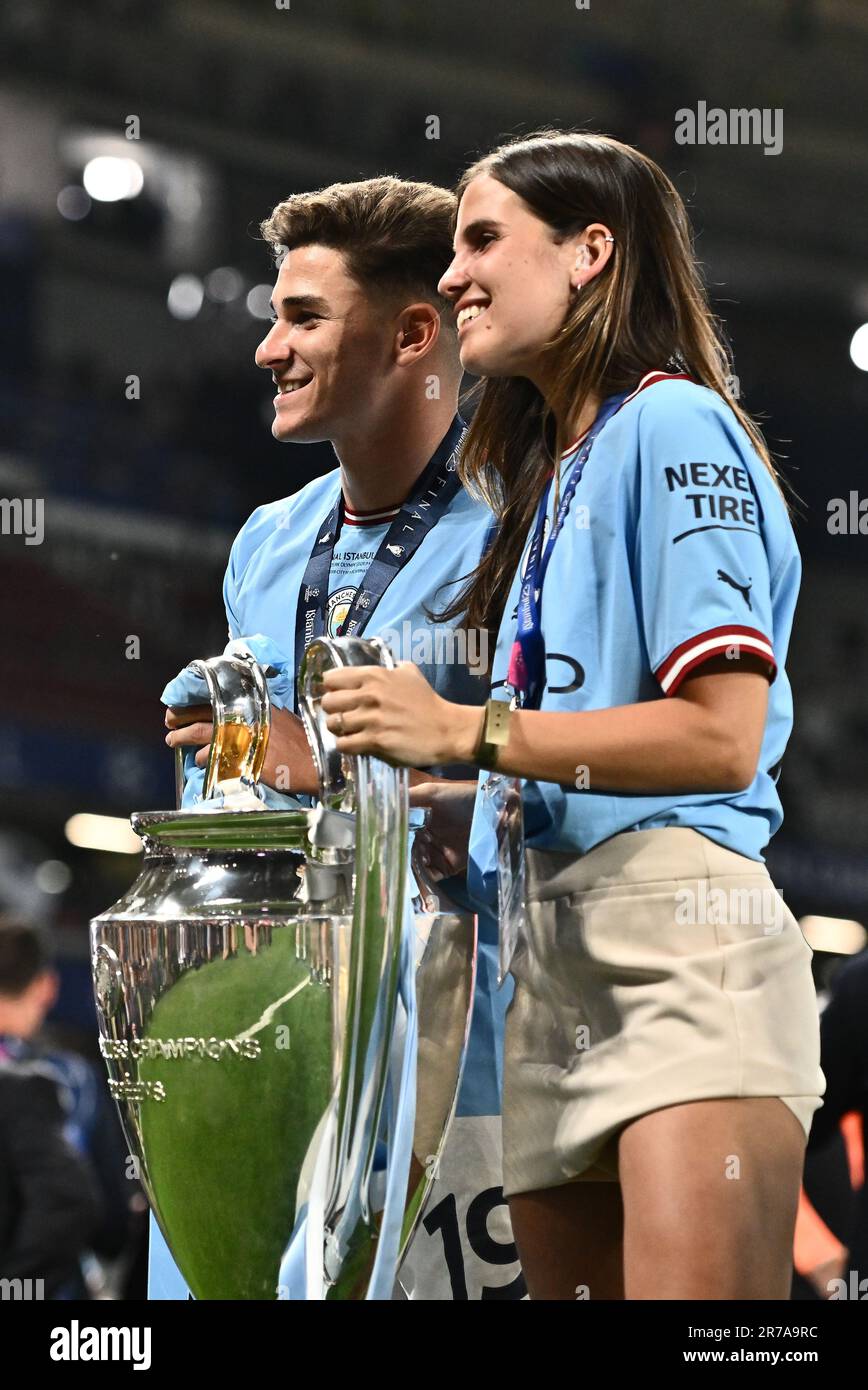 ISTANBUL, TURKEY - JUNE 10: Manchester City player Julian Alvarez pose ...