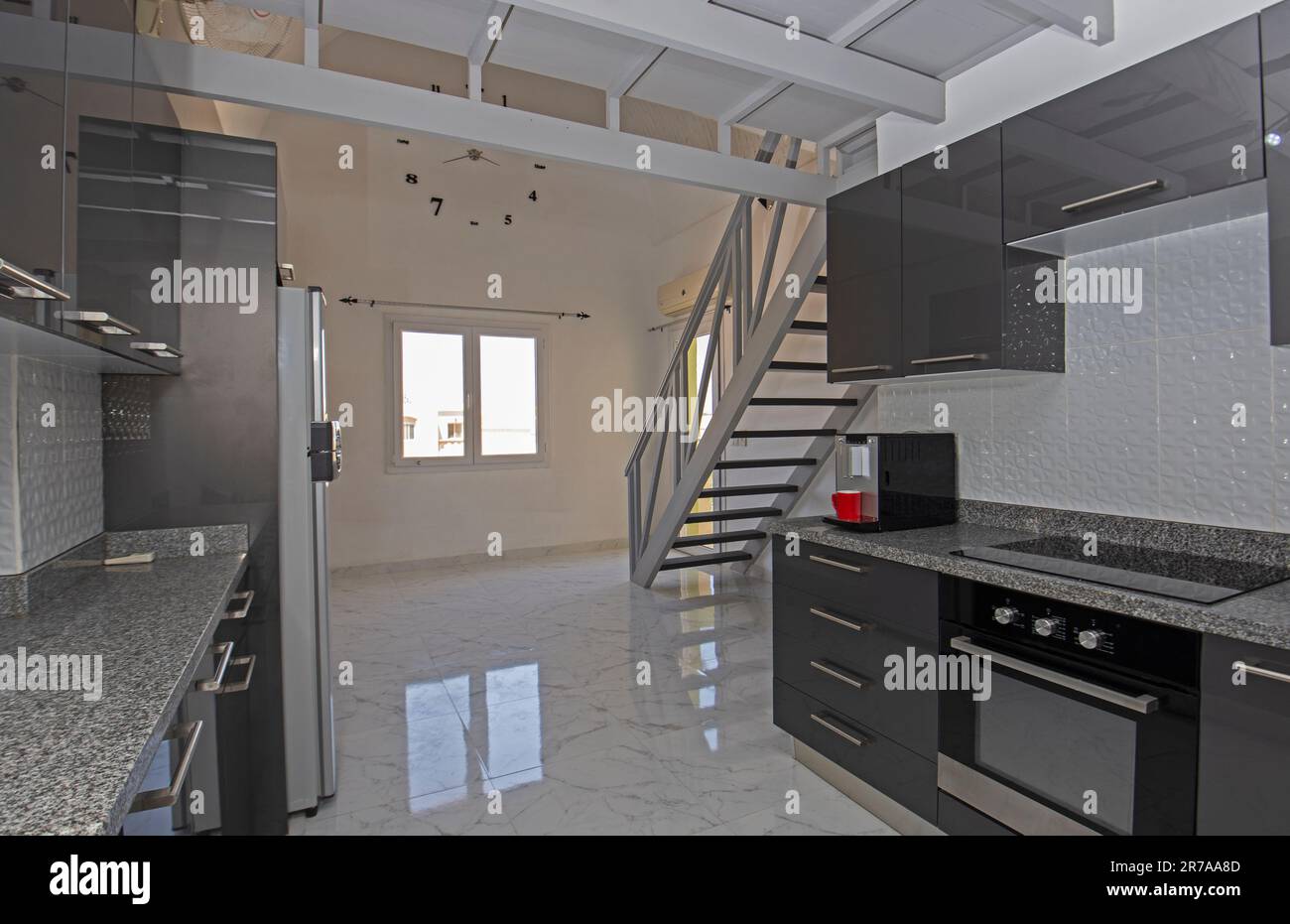 Interior design decor showing modern kitchen and appliances in luxury ...