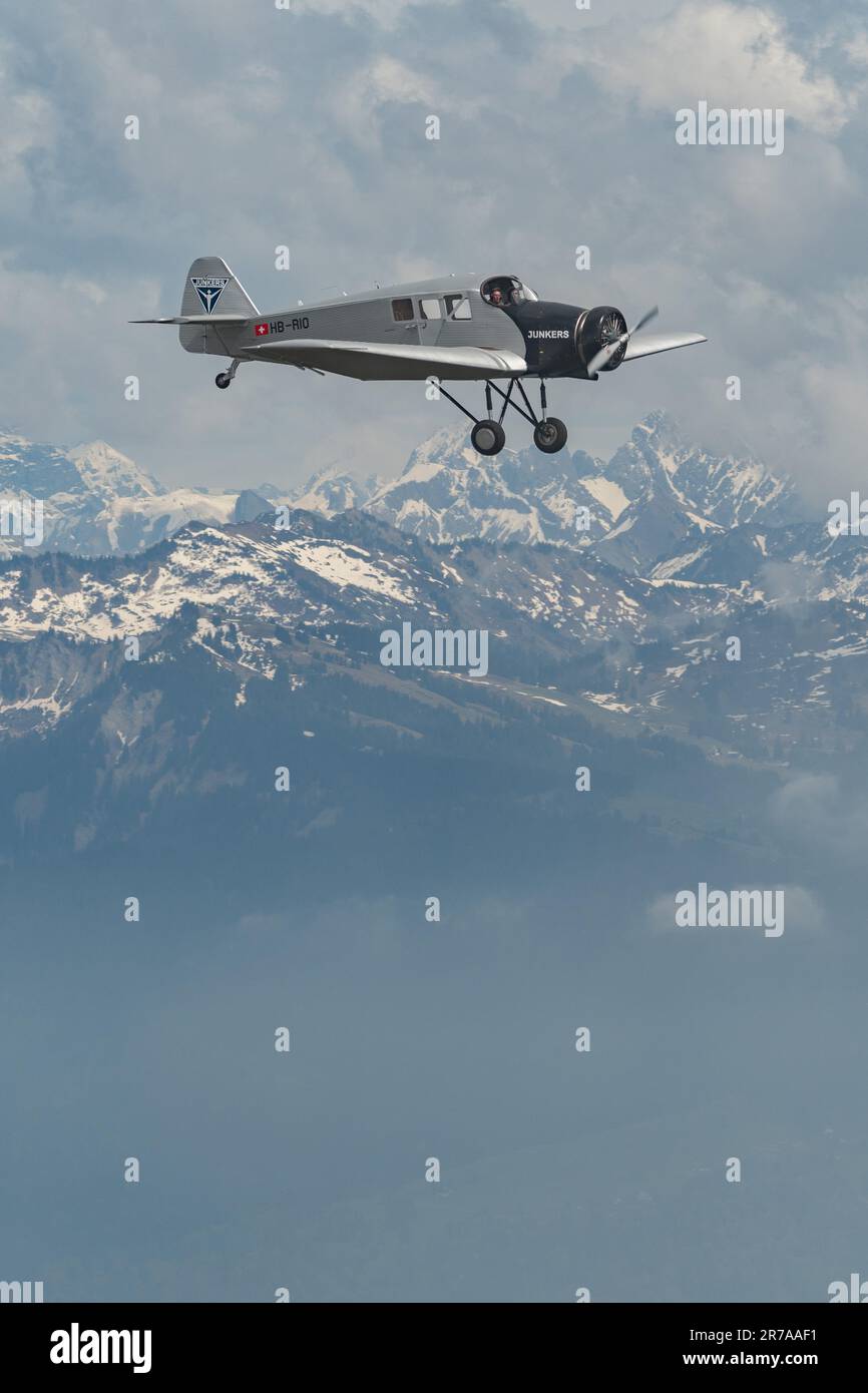 Rhine Valley, Saint Gallen, Switzerland, May 20, 2023 HB-RIO Junkers ...