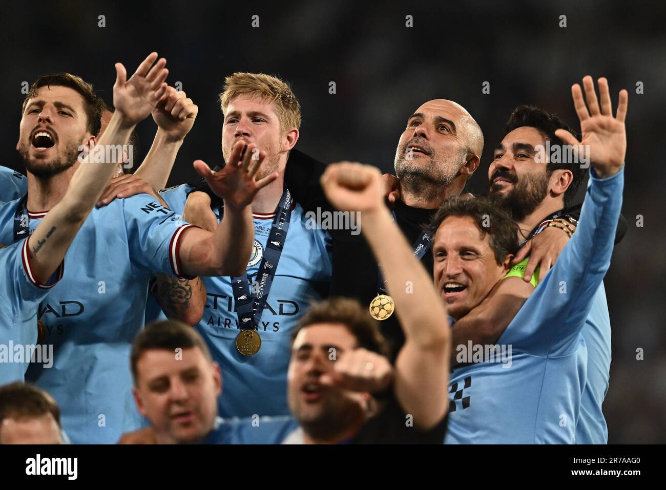 ISTANBUL, TURKEY - JUNE 10: Ilkay Gundogan, Pep Guardiola, Kevin De ...