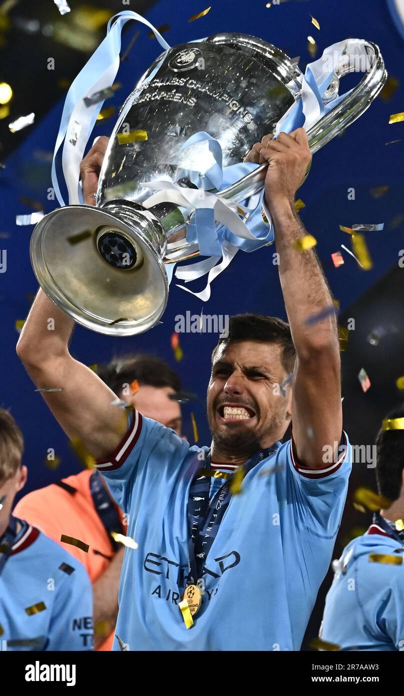 Istanbul Turkey June 10 Rodri Celebrate With Trophy During The Uefa