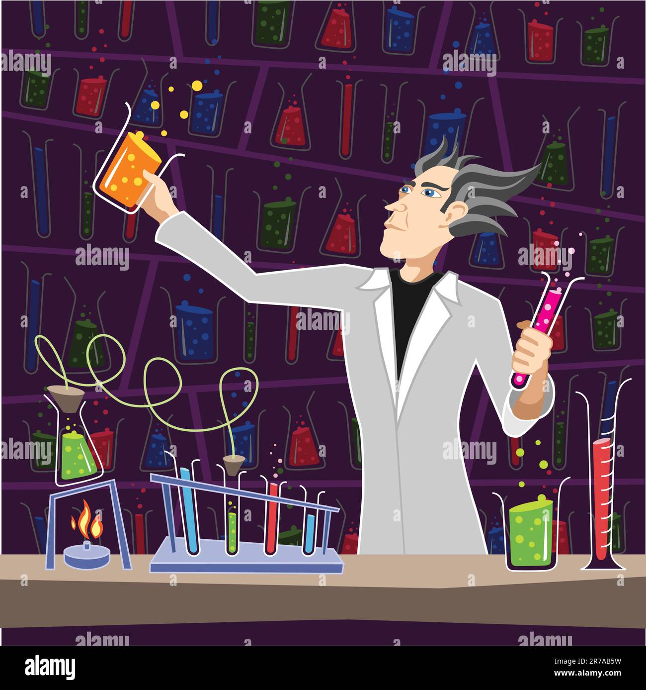 Illustration of a scientist making chemical experiments Stock Vector ...