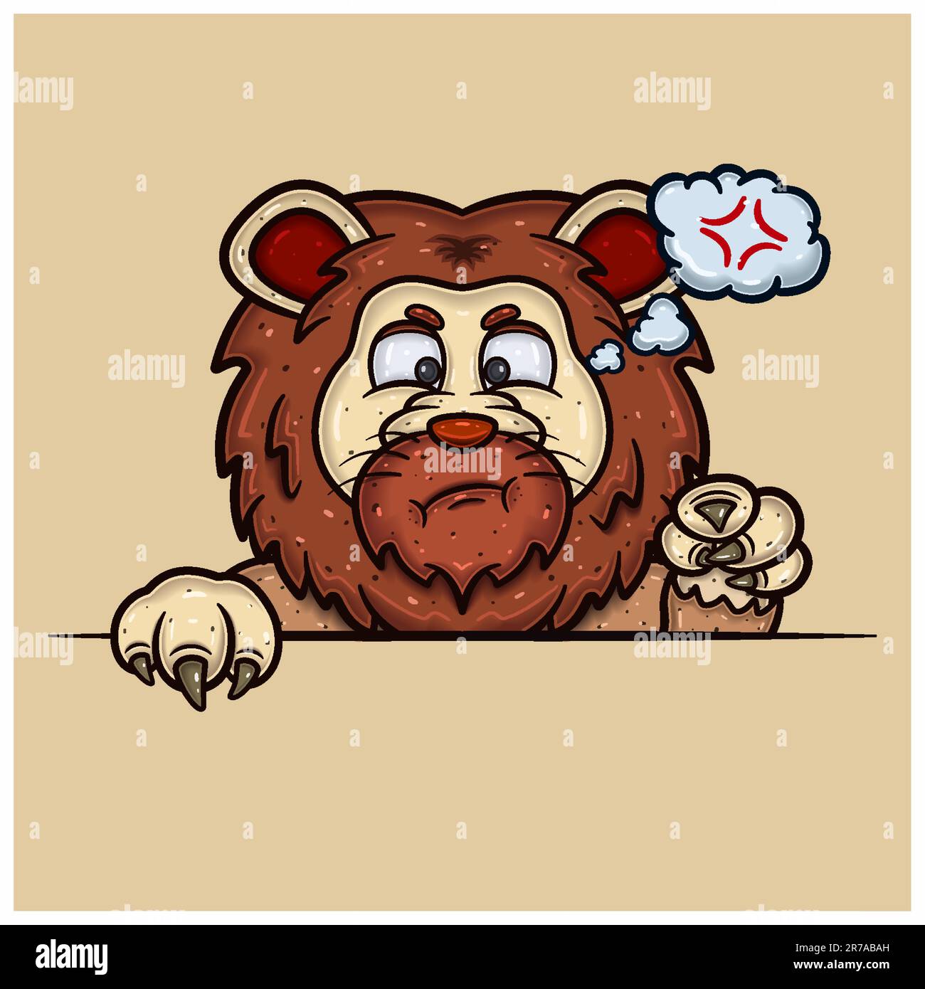 Angry Face Expression With Lion Cartoon. Vector and Illustration Stock ...