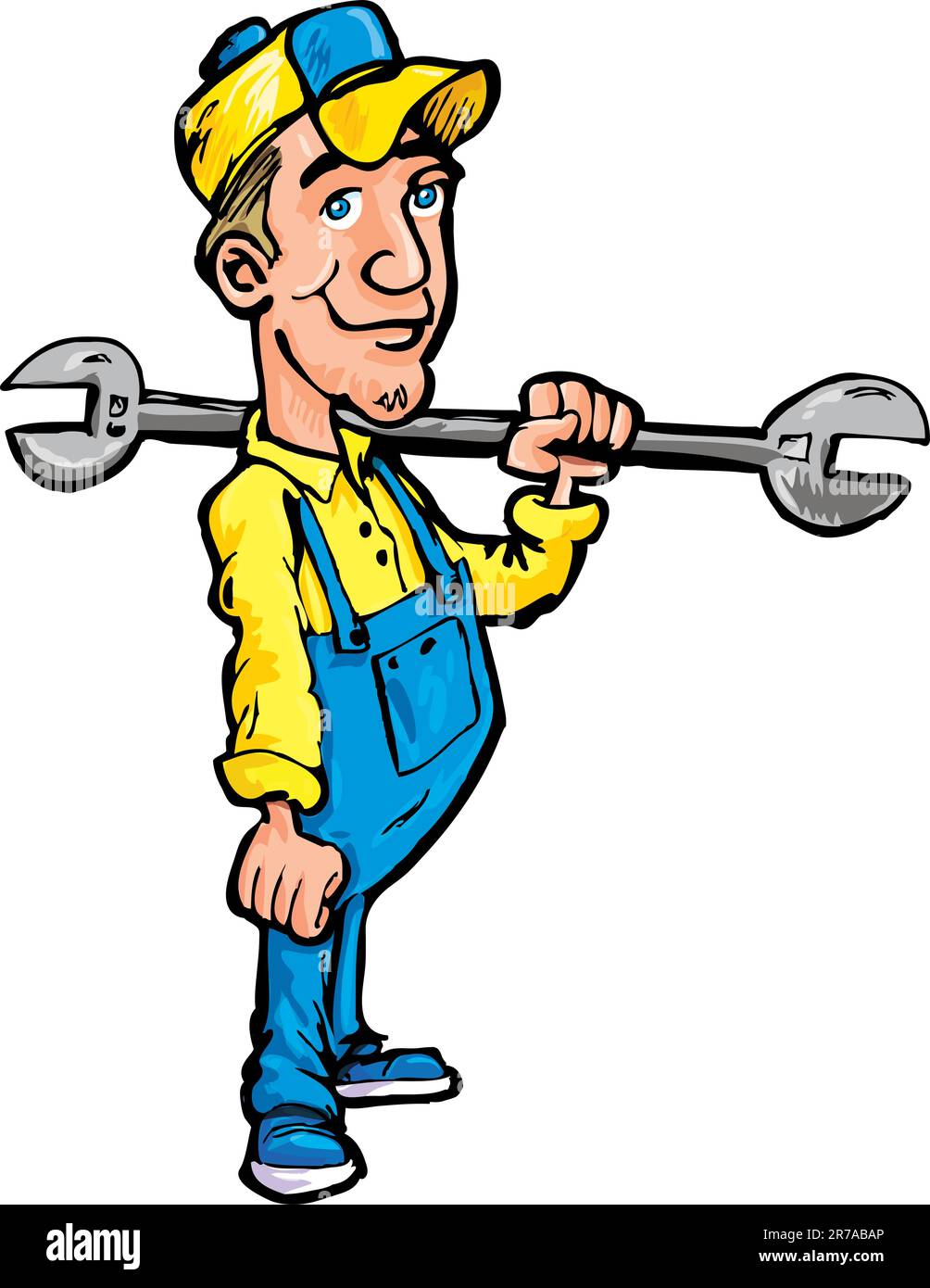 Cartoon plumber holding a tool isolated on white Stock Vector Image ...