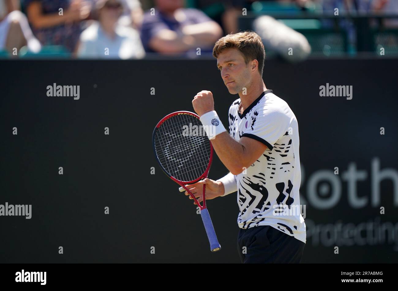 Liam Broady celebrates in the match against Sho Shimabukuro on day ...