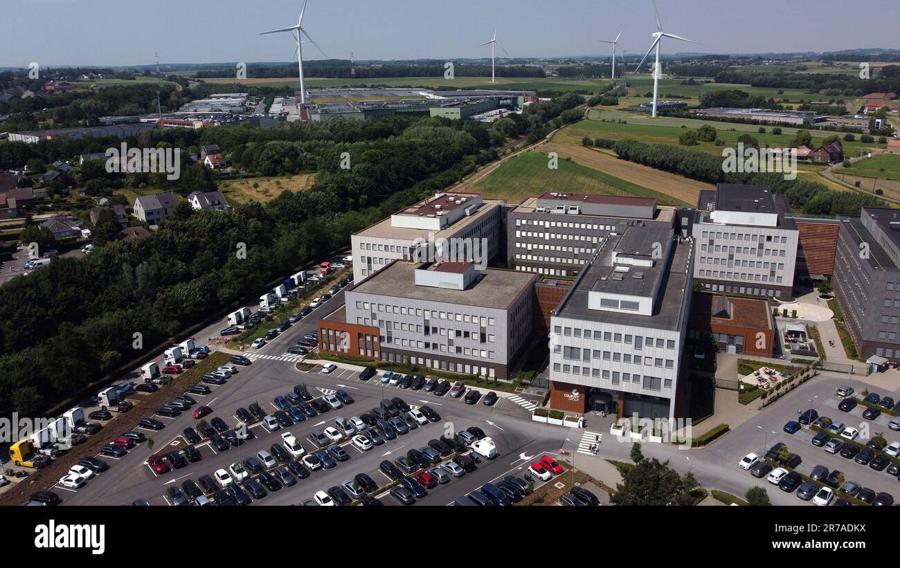 Aerial drone picture shows the headquarters and main site of Colruyt ...