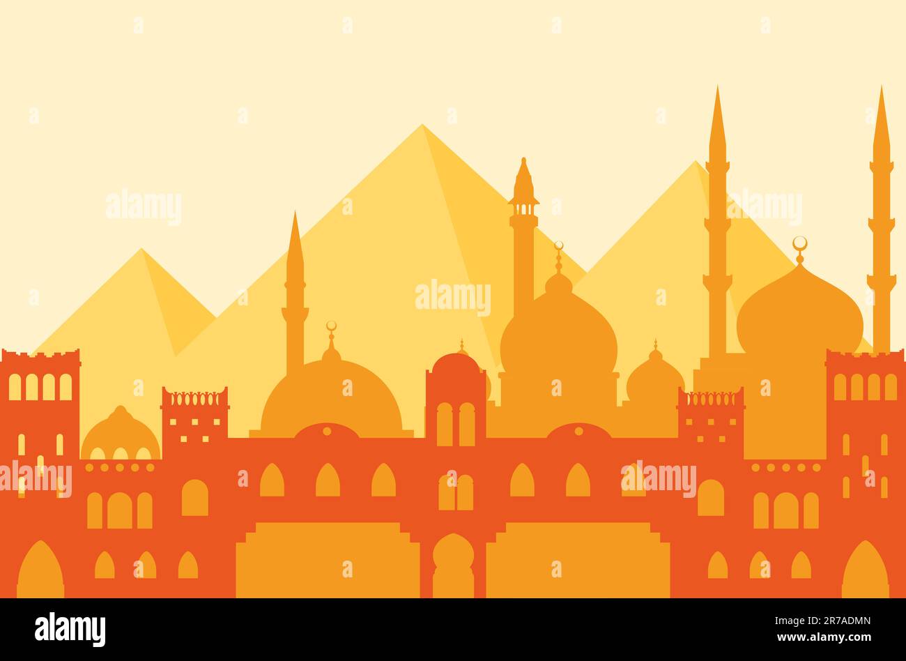 Egypt. Silhouette of Cairo, Arab architecture, mosques and the great ...