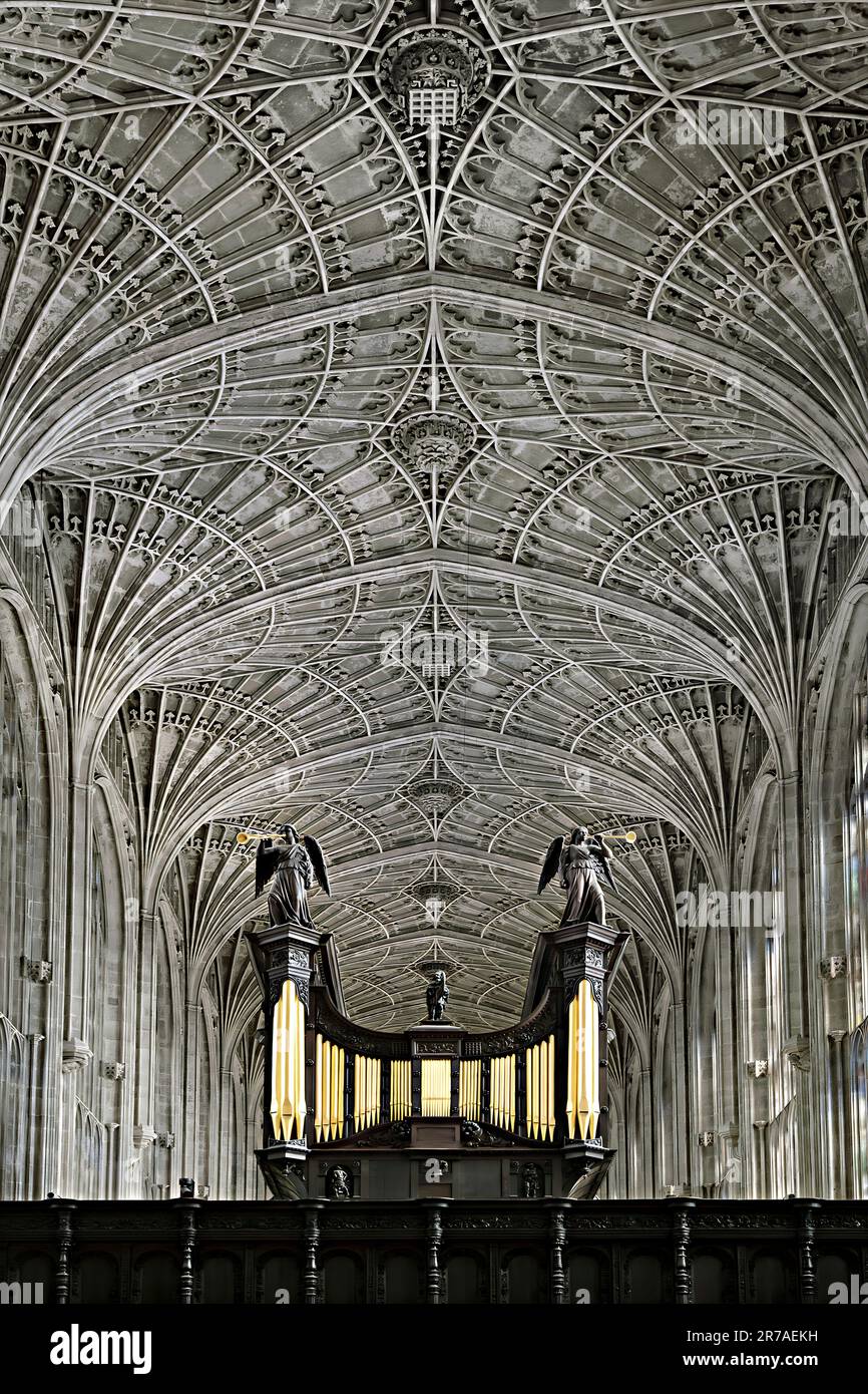 Vaulted ceiling of King's College Chapel in Cambridge, England, UK ...