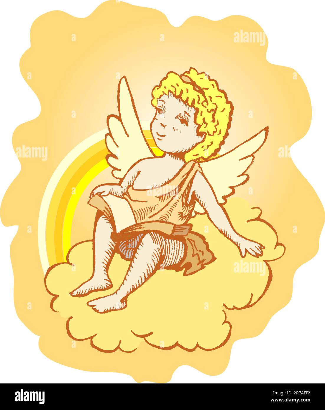 Black and white Cute Angel doodle sketch with heart Stock Vector Image ...