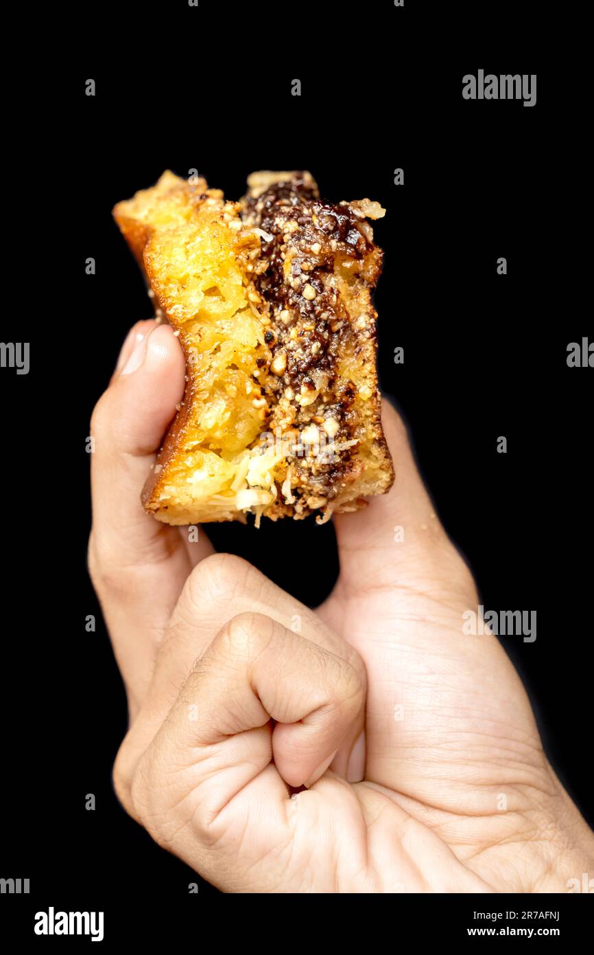 Sweet Martabak (Martabak Manis) on black background. Traditional ...