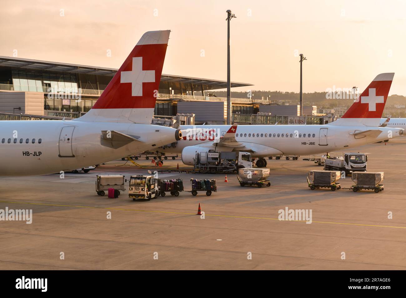ZURICH, SWITZERLAND - May 15 ,2023 :Swiss airplane Parked at the ...