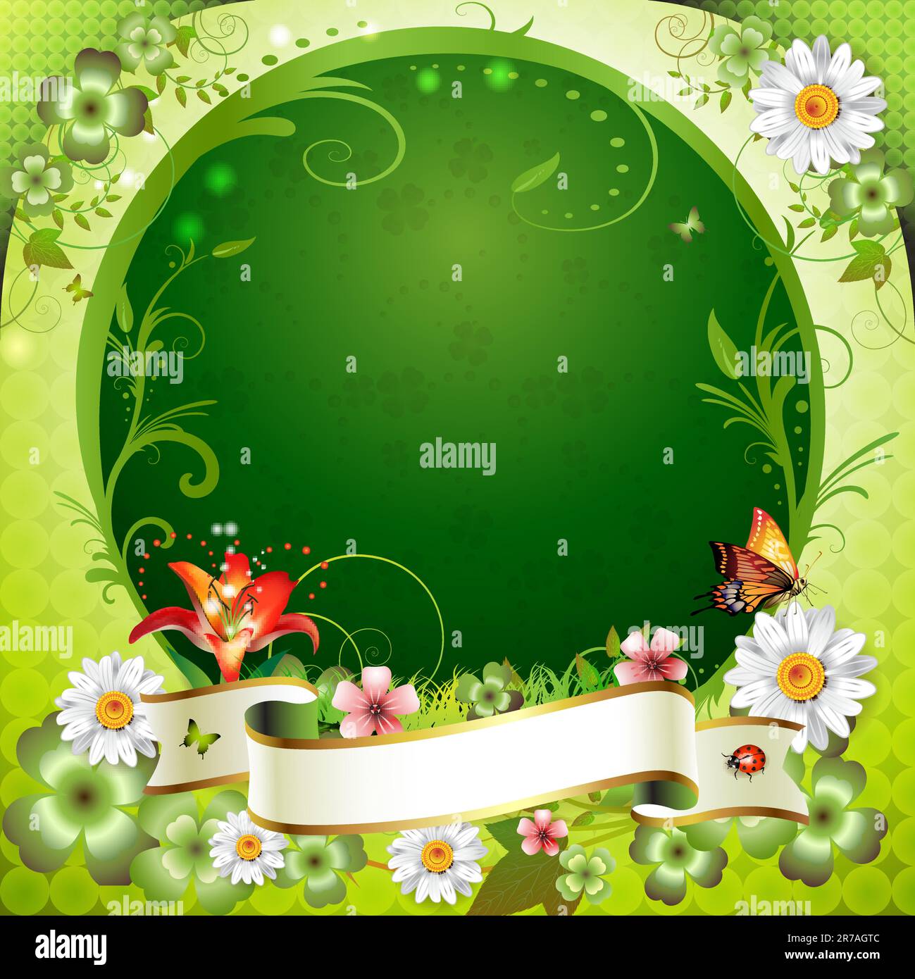 Springtime background with flowers, frame and butterflies Stock Vector ...