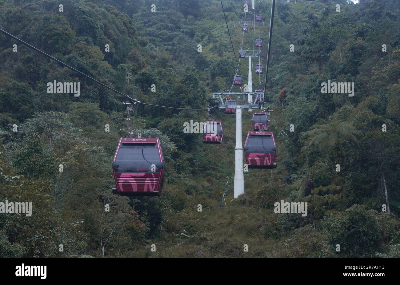 The cable cars carrying passengers up and down the hill. Genting ...