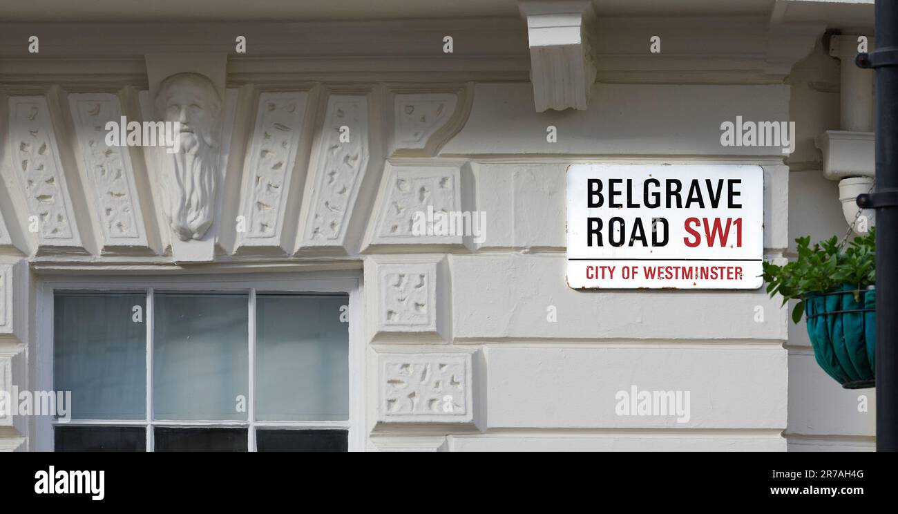 Street sign for Belgrave Road, Westminster, London SW, England Stock ...