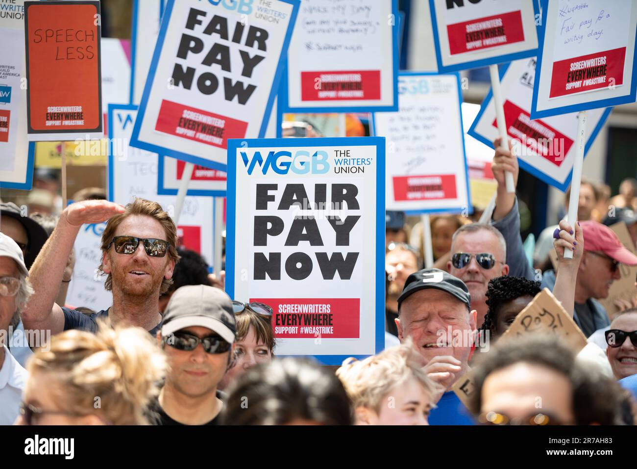 London, UK. 14 June, 2023. Writers' Guild GB members rally in London's ...