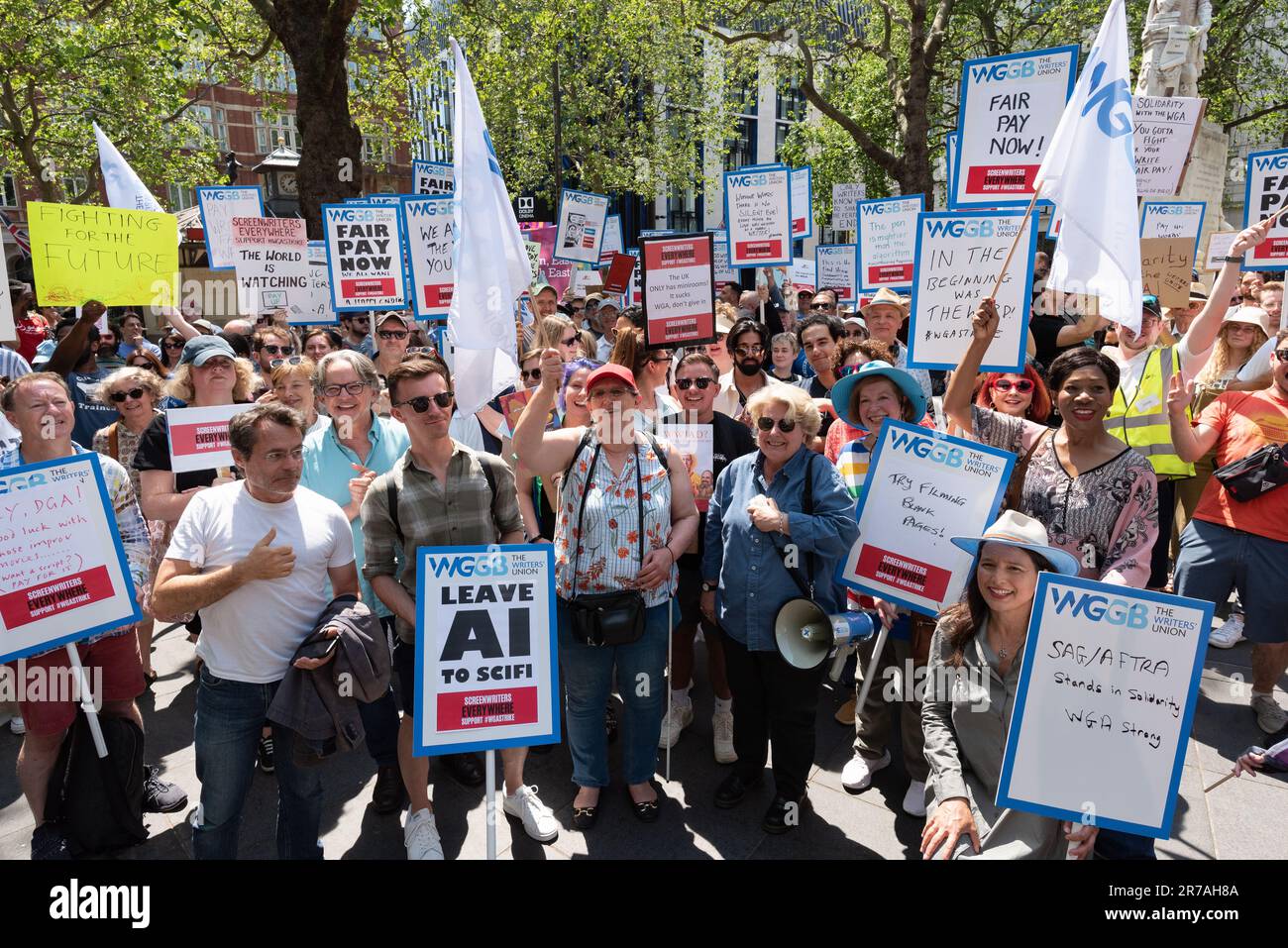 London, UK. 14 June, 2023. Writers' Guild GB members rally in London's ...