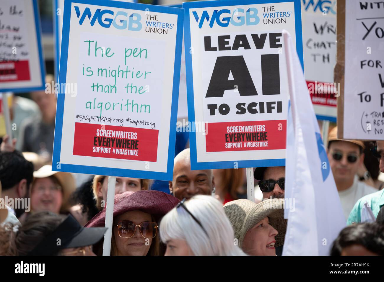 London, UK. 14 June, 2023. Writers' Guild GB members rally in London's ...