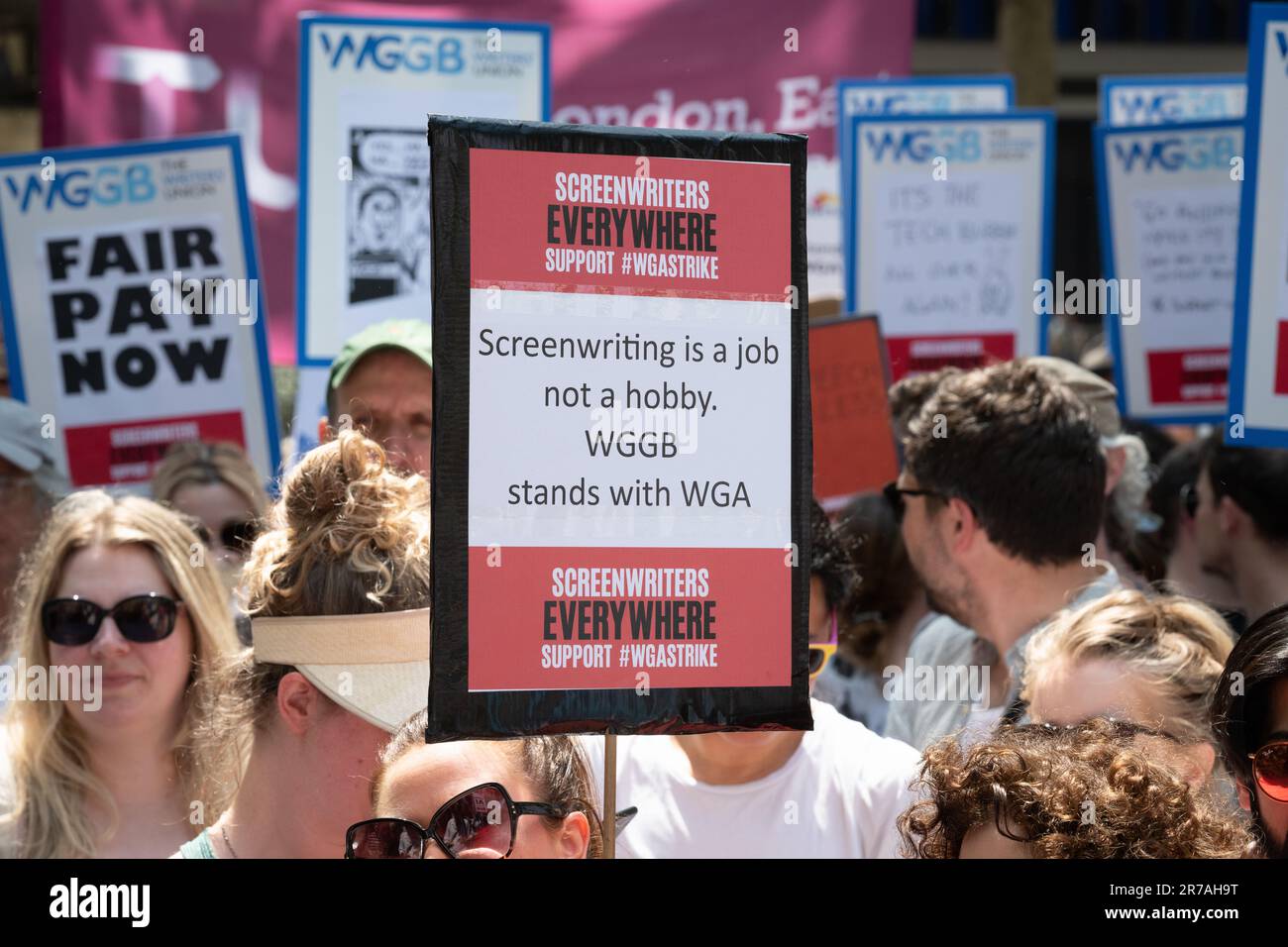 London, UK. 14 June, 2023. Writers' Guild GB members rally in London's ...