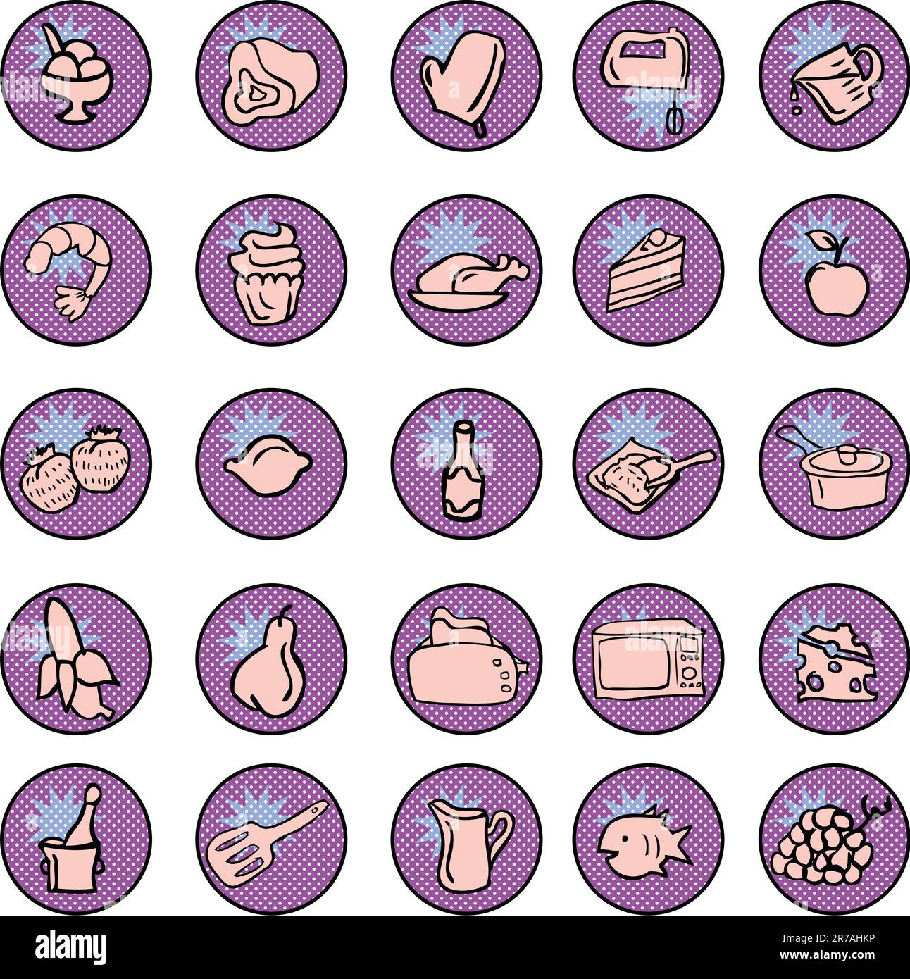 Food Icons and kitchen tools for cooking comic book style Stock Vector ...