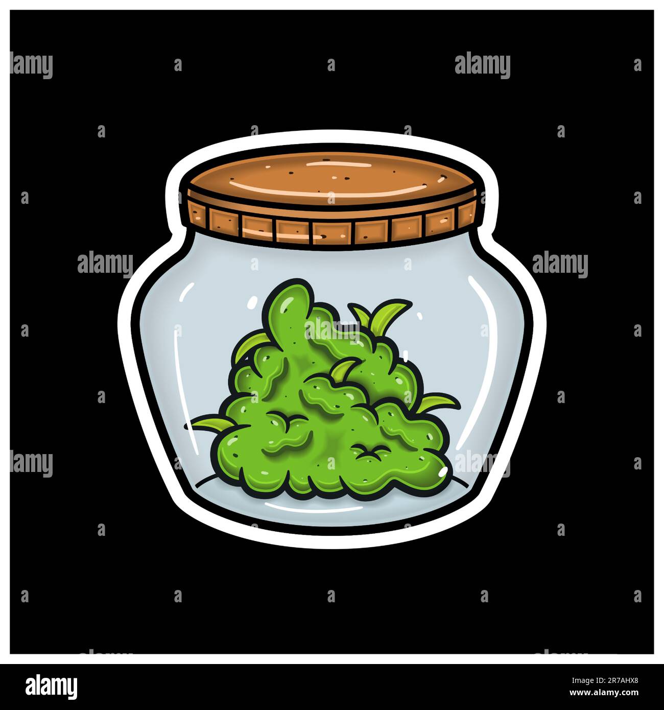 Cartoon Mascot of Weed Bud On Jar. For Sticker and label. Vector and ...
