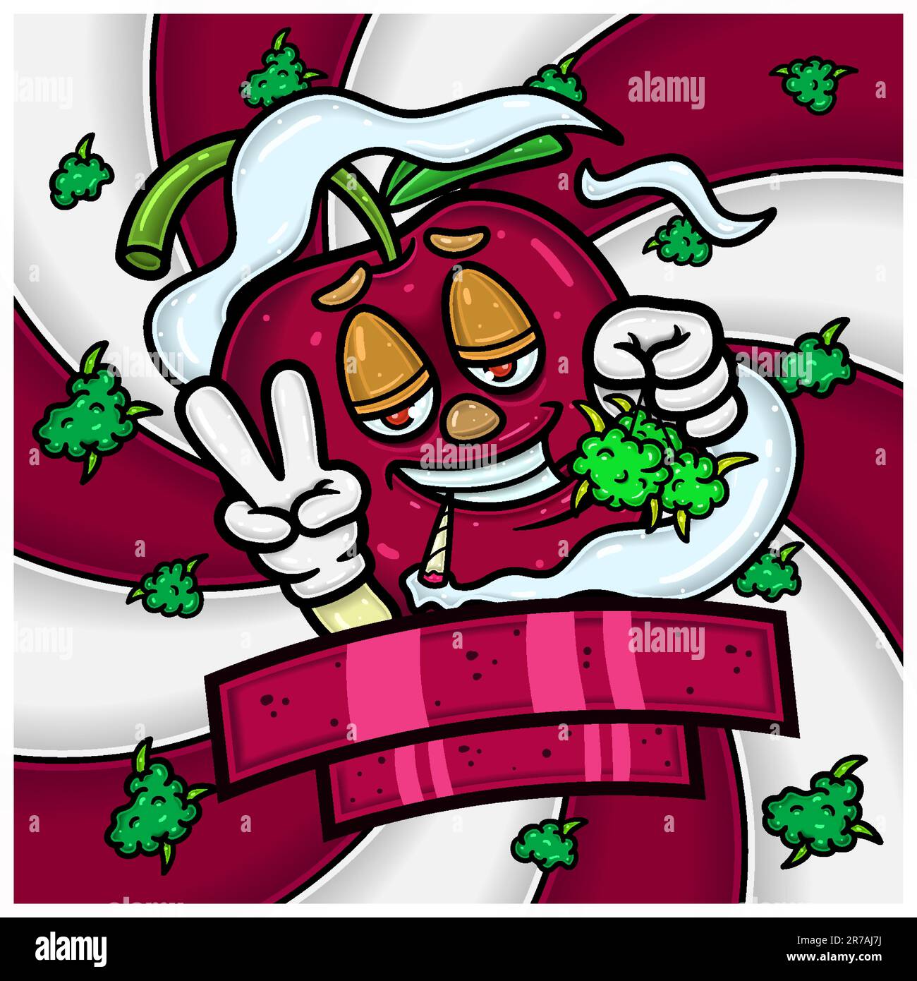 Cherry Fruit Flavor Mascot Character Cartoon With Weed Bud Packaging ...