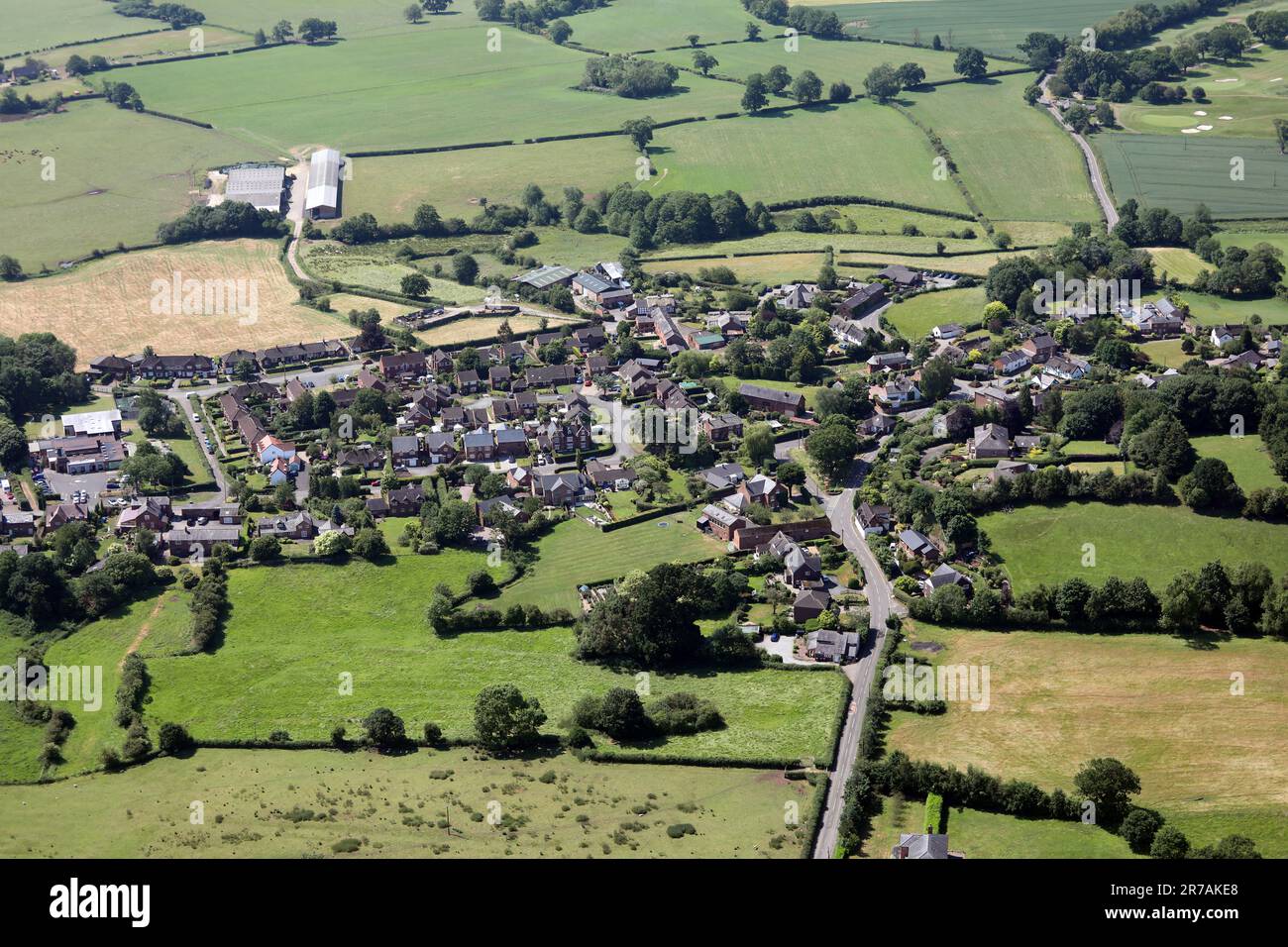 Aerial view of the village of Eaton taken from the North. Cheshire, UK ...