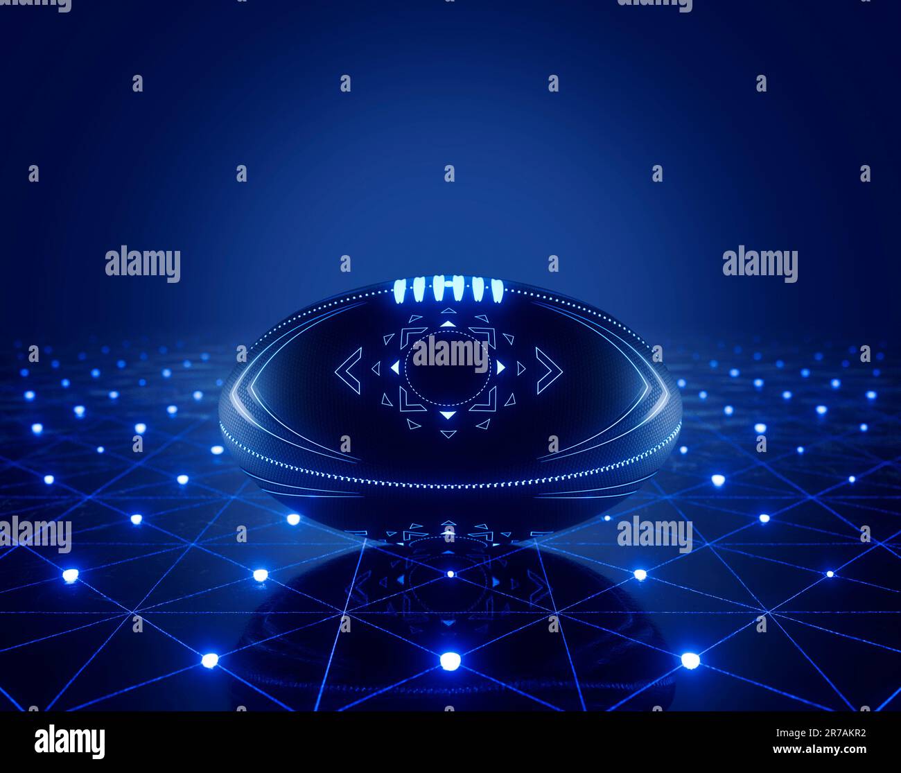 A sports concept of a futuristic aussie rules ball lit with neon ...