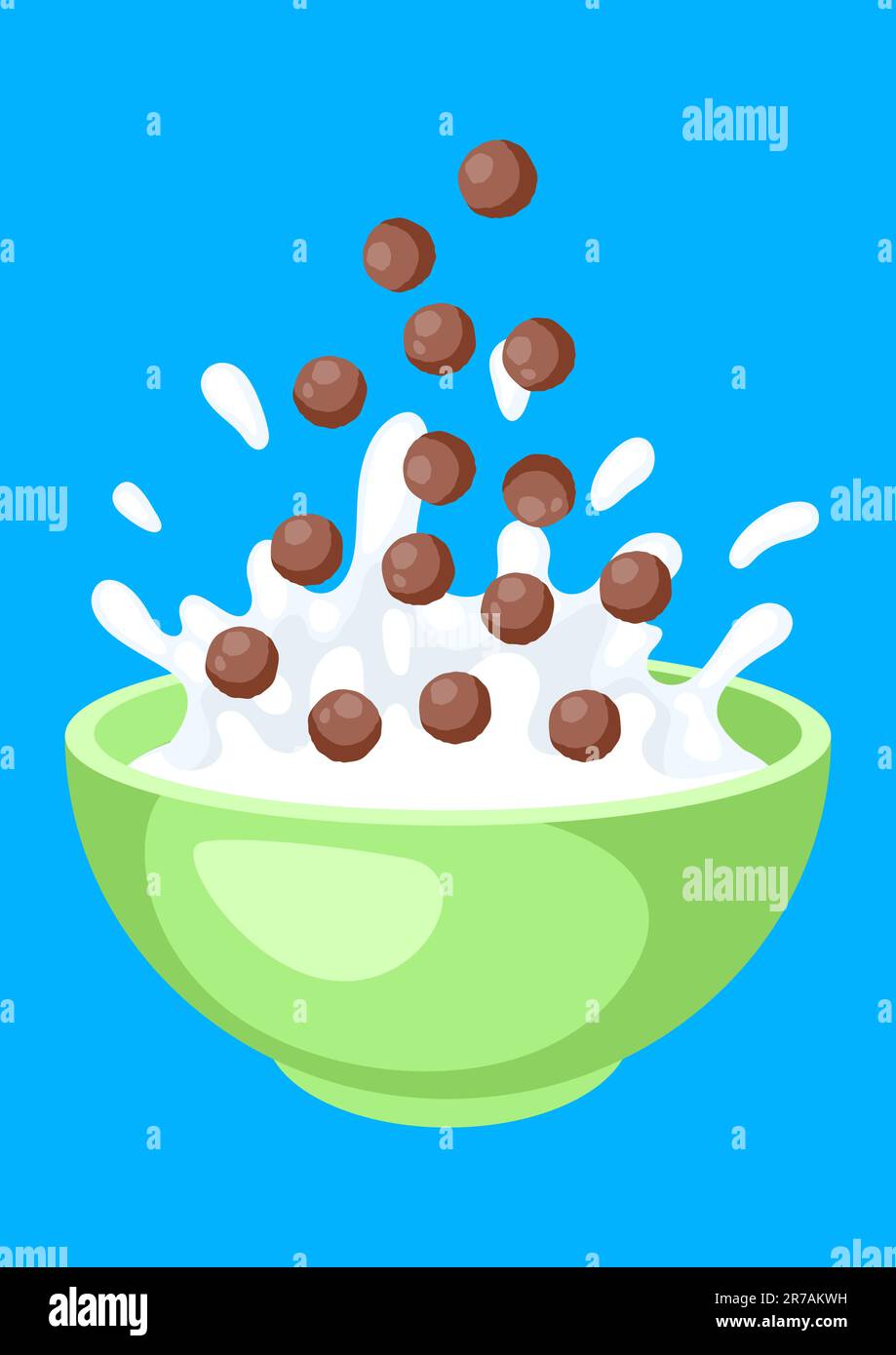 Breakfast cereal falls into bowl. Image of healthy food Stock Vector ...