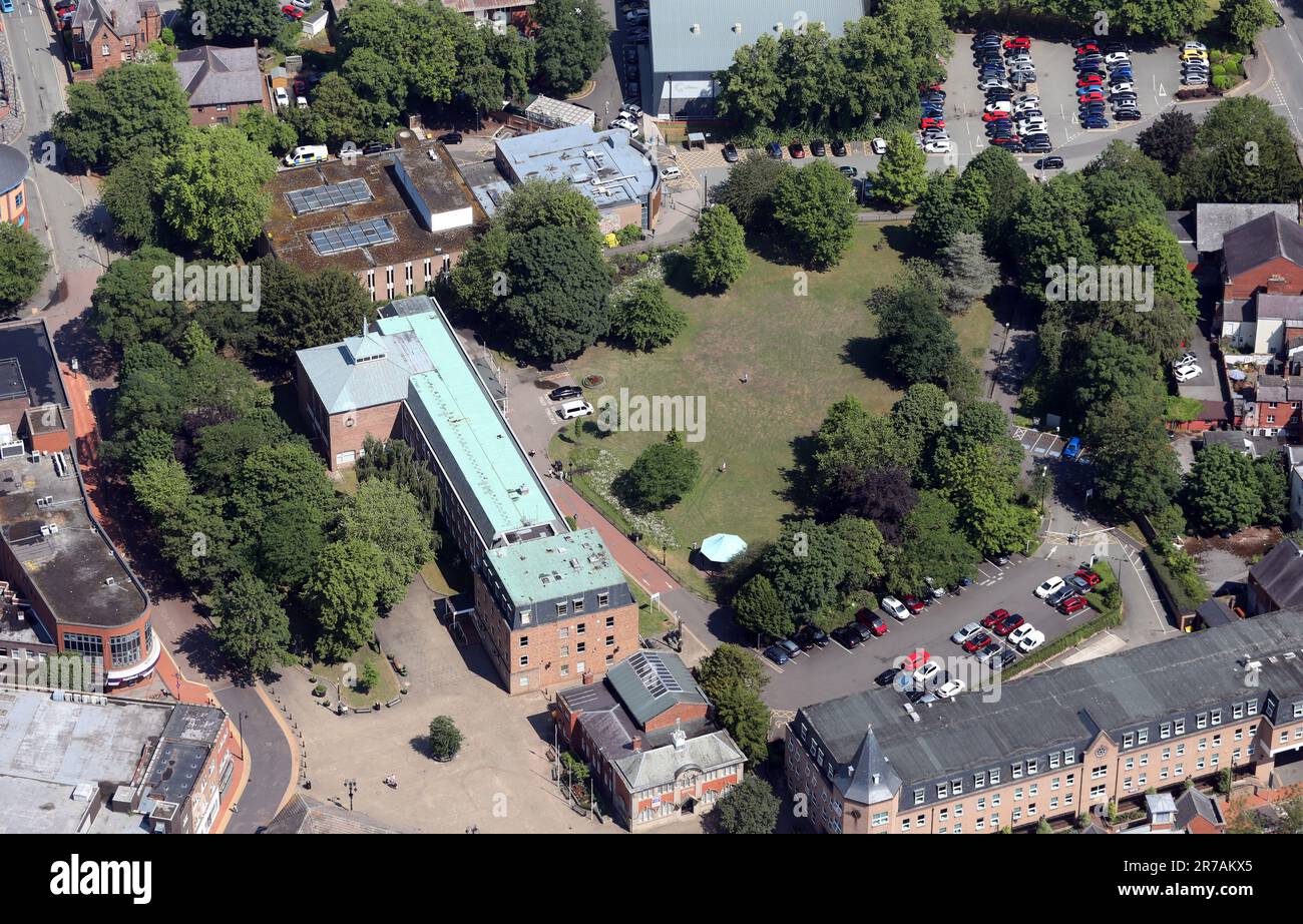 aerial view of the Guildhall, Neuadd Y Dref; Wrexham Library, Llyfrgell ...