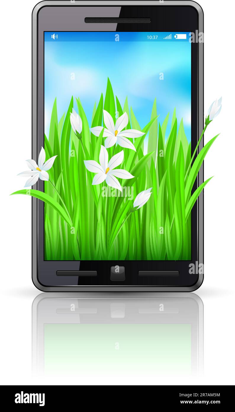 Mobile phone. Spring design. Illustration on white background Stock ...