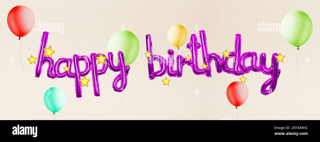 Colored birthday balloons with happy birthday greetings on bright ...