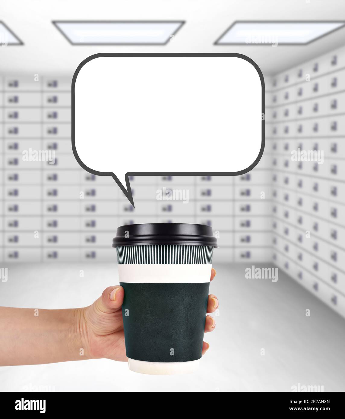 hand holding disposable coffee cup in Security Safe Room Stock Photo ...