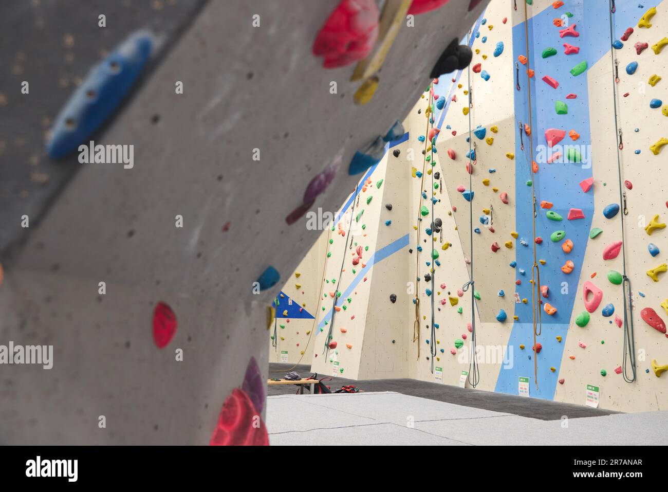 Close Up Of Climbing Or Bouldering Walls At Indoor Centre Stock Photo ...