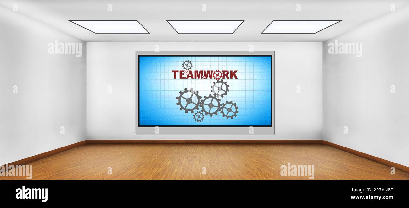 plasma tv on wall with teamwork symbol Stock Photo - Alamy