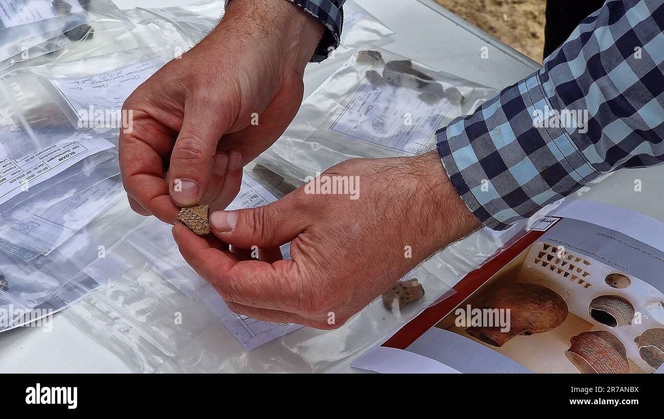 Brandenburg, Germany. 14th June, 2023. Archaeologist Torsten Trebes ...
