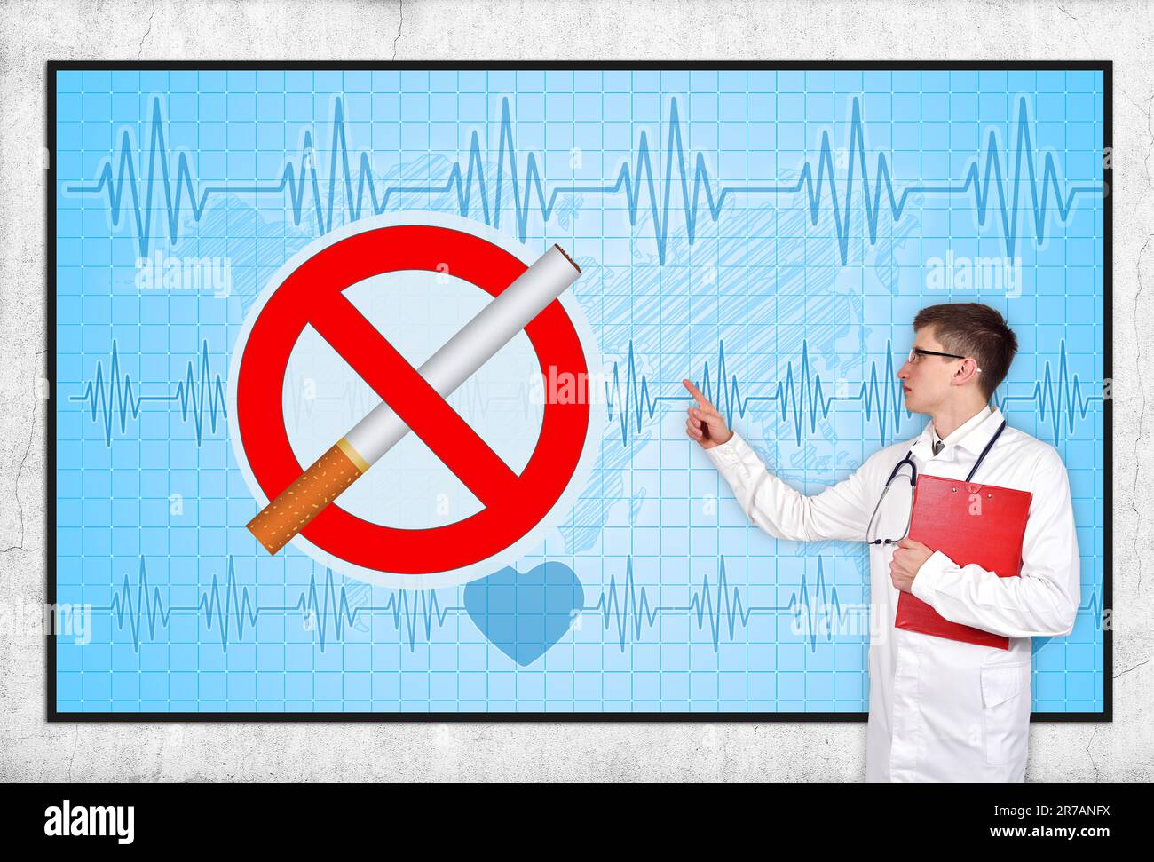 doctor pointing to screen with stop smoking symbol Stock Photo - Alamy