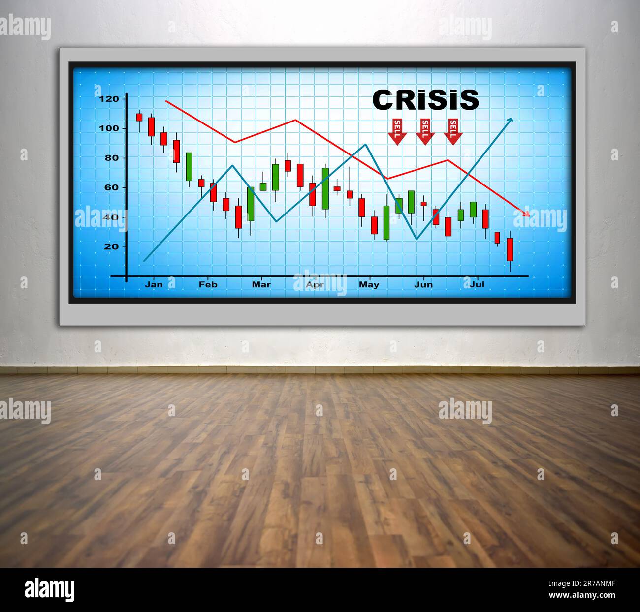plasma tv with crisis chart on wall in office Stock Photo - Alamy