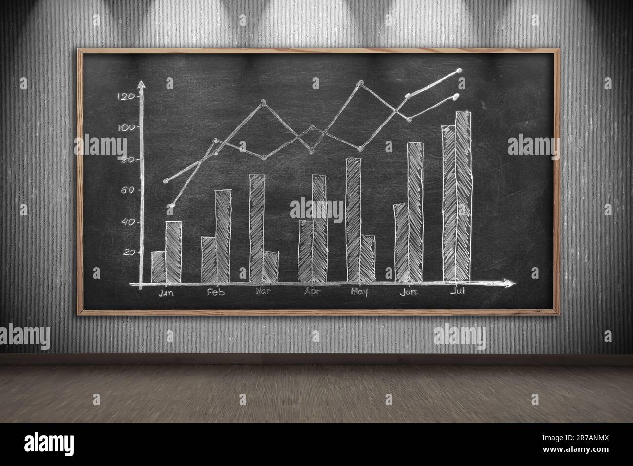 blackboard with drawing stock chart on wall in gray classroom Stock ...
