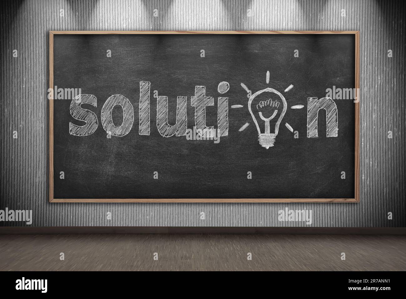 blackboard with drawing solution on wall in gray classroom Stock Photo ...