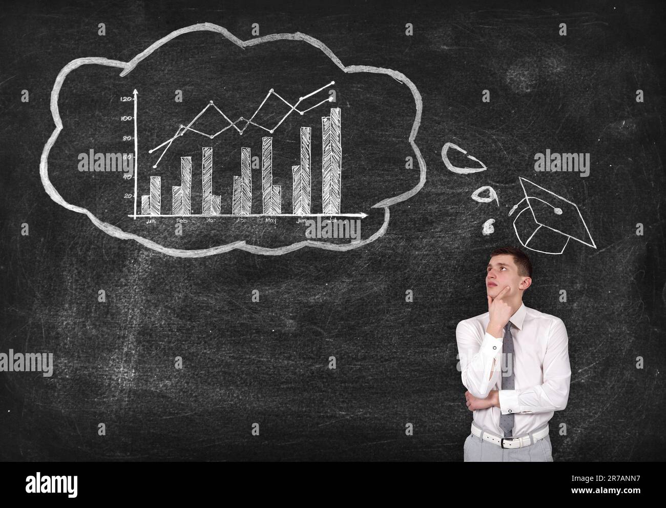 student is thinking and drawing chart on blackboard Stock Photo - Alamy