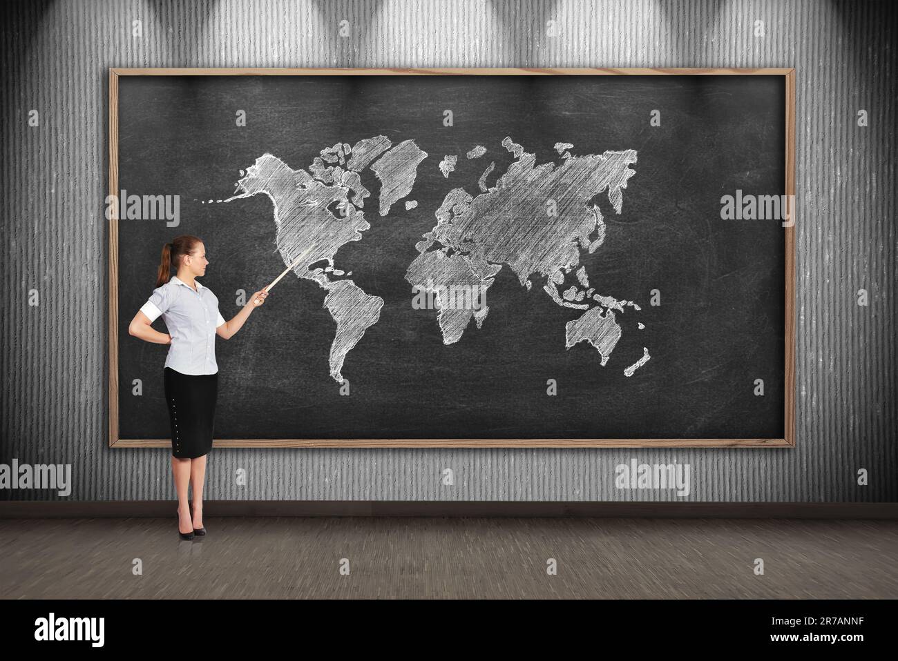 teacher with pointer point to drawing world map on blackboard Stock ...