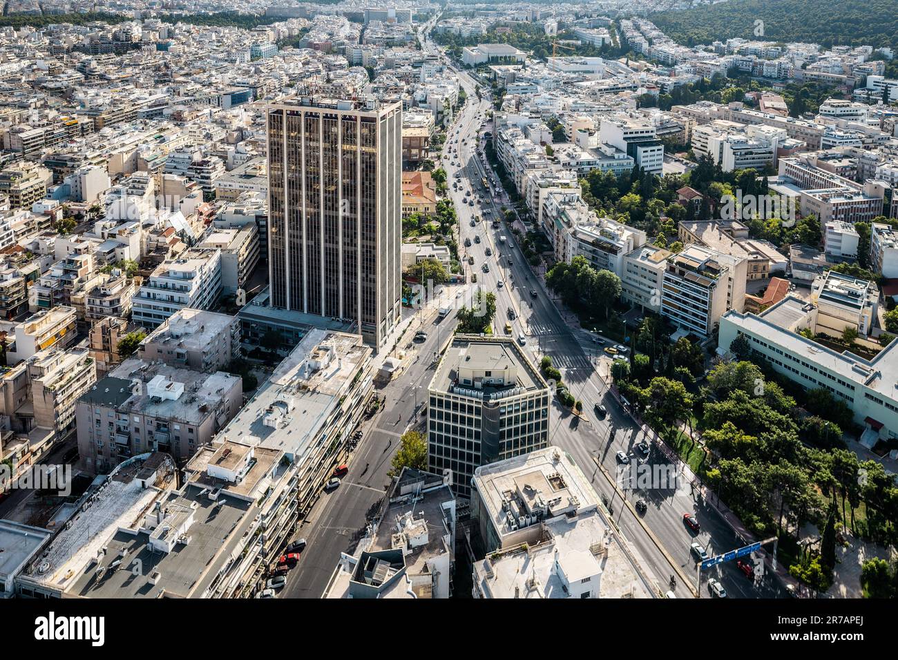 An aerial view of Athens Tower, complex of two buildings situated in Athens, Greece Stock Photo ...
