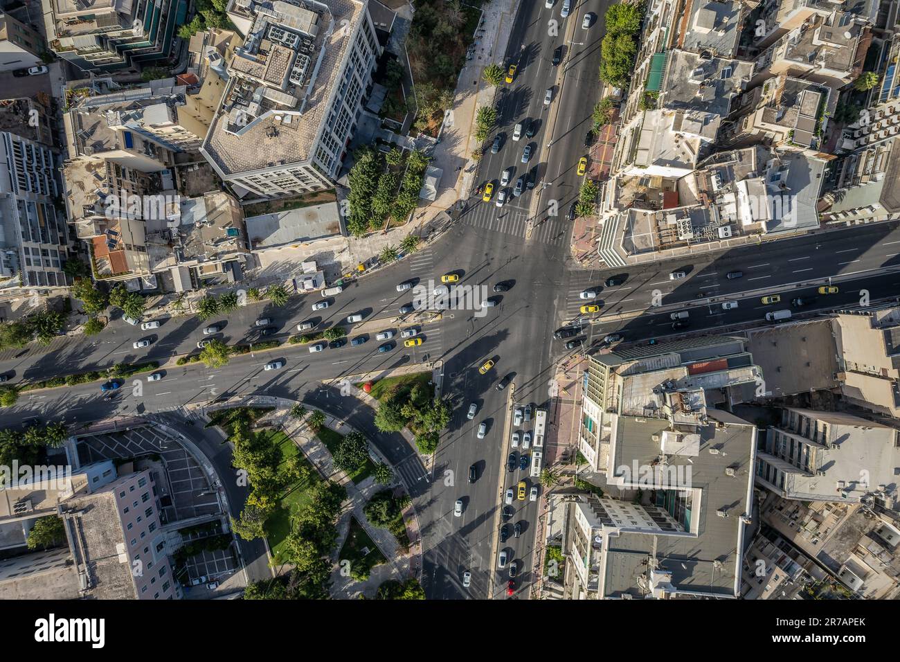 An aerial view of a cityscape with busy streets in Athens, Greece Stock ...