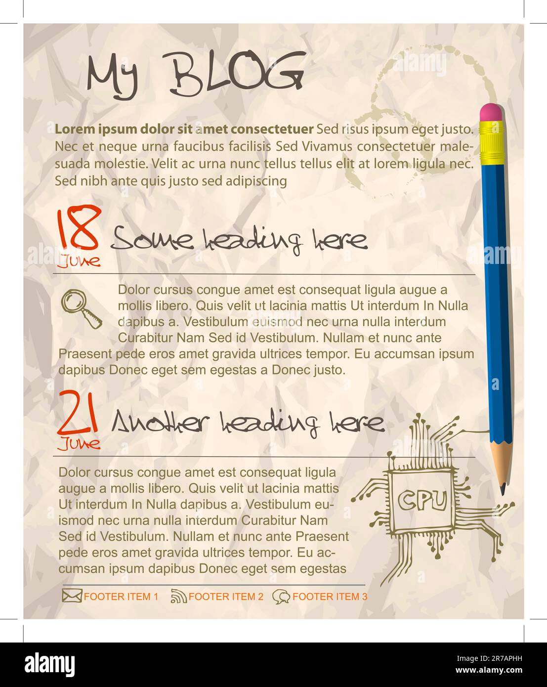 Blog web site template - with crumpled paper as a background Stock ...