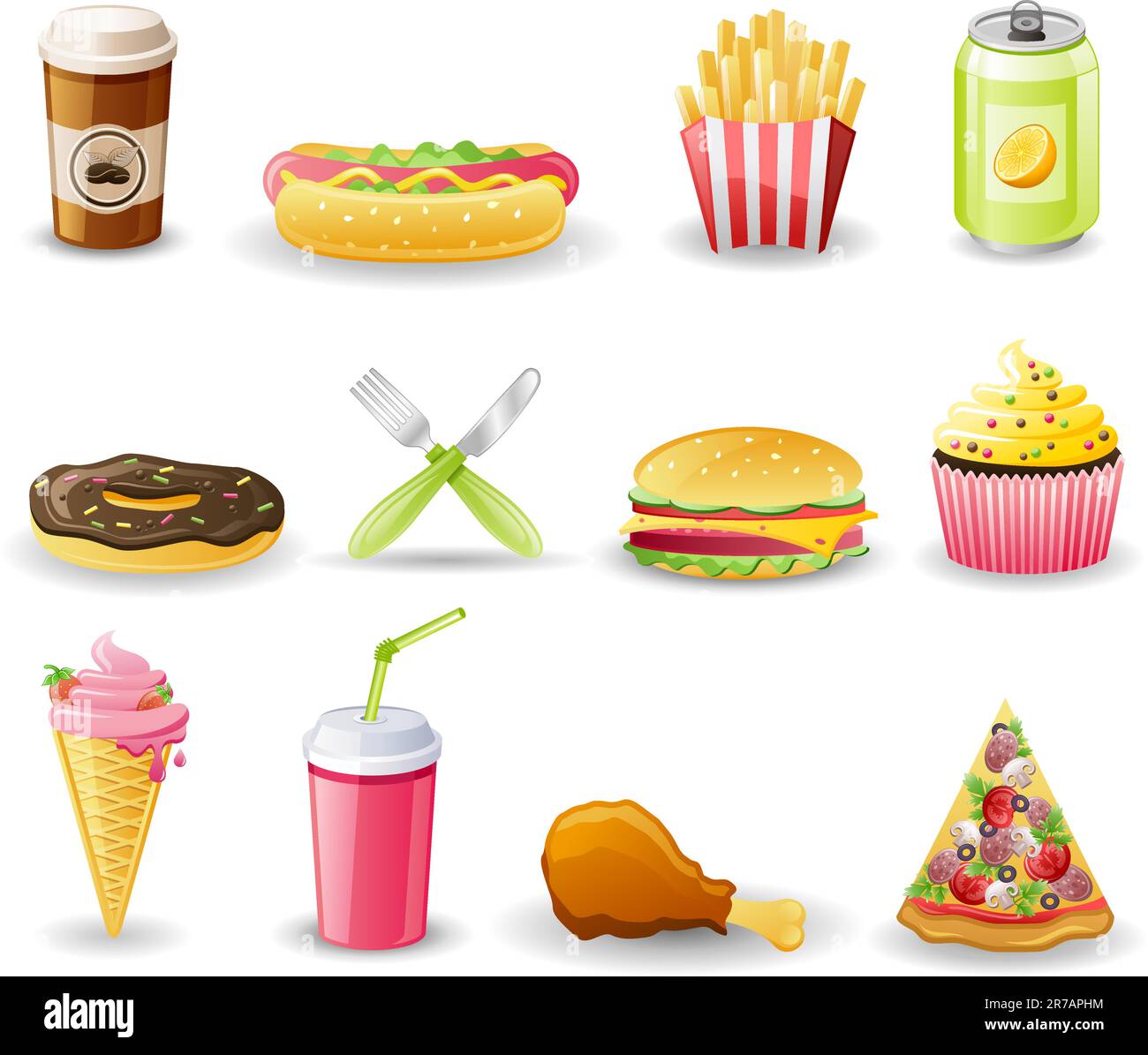 Fast food icon set. Isolated on a white background Stock Vector Image ...