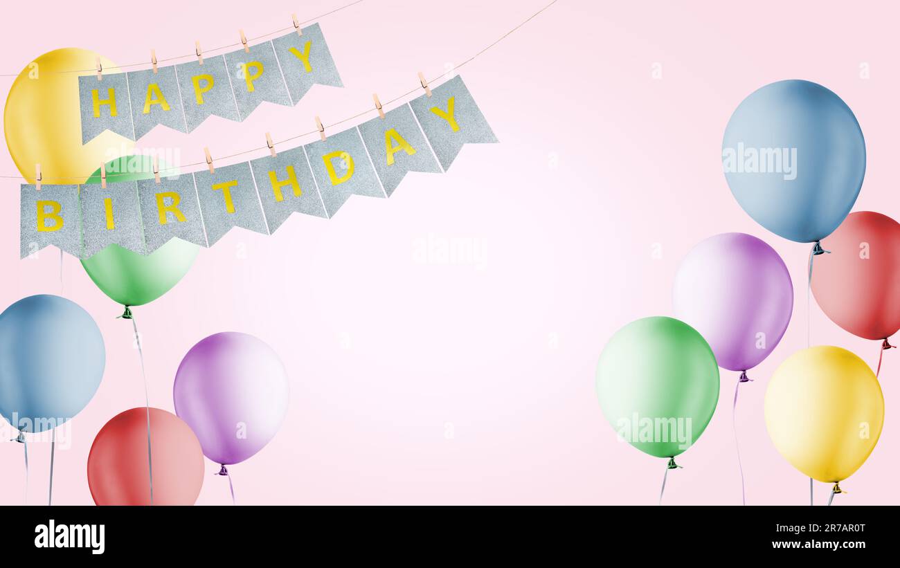 Colored birthday balloons with happy birthday greetings on bright ...
