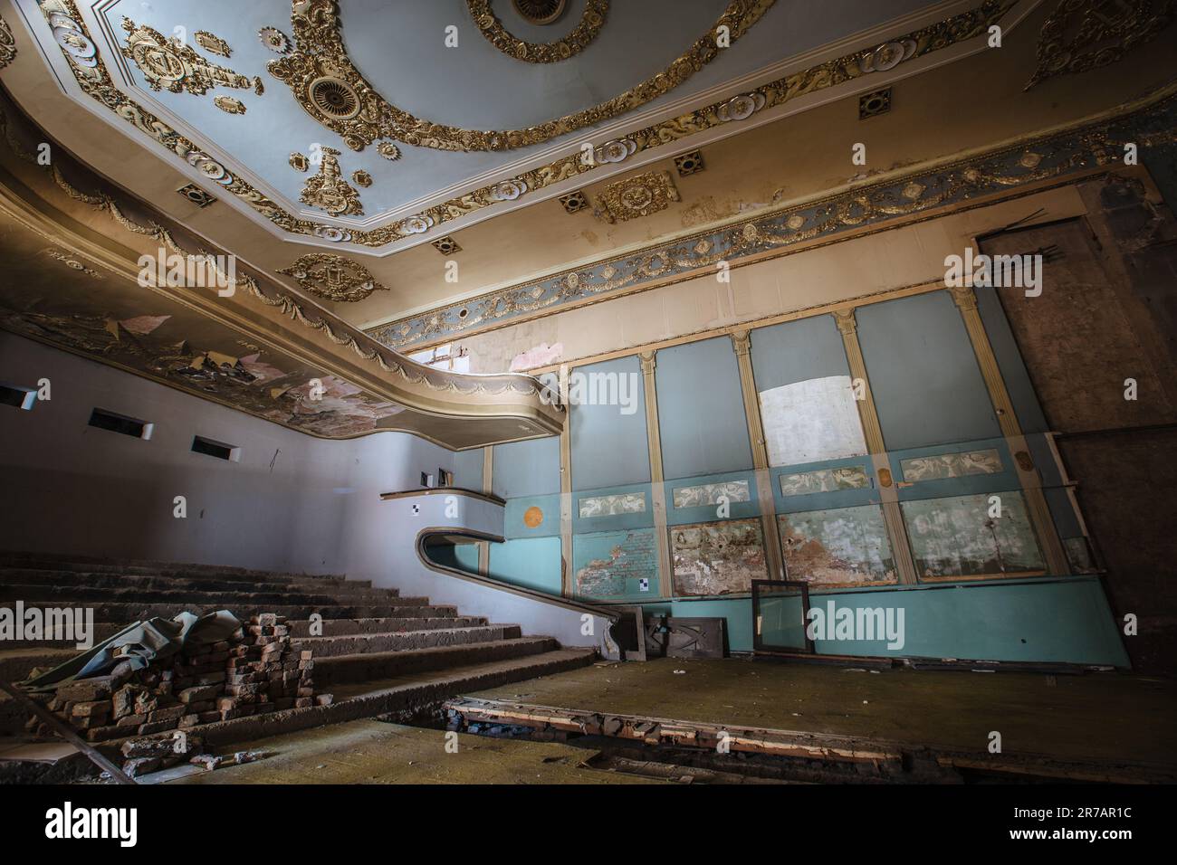 Large dark hall of old abandoned cinema theater Stock Photo - Alamy