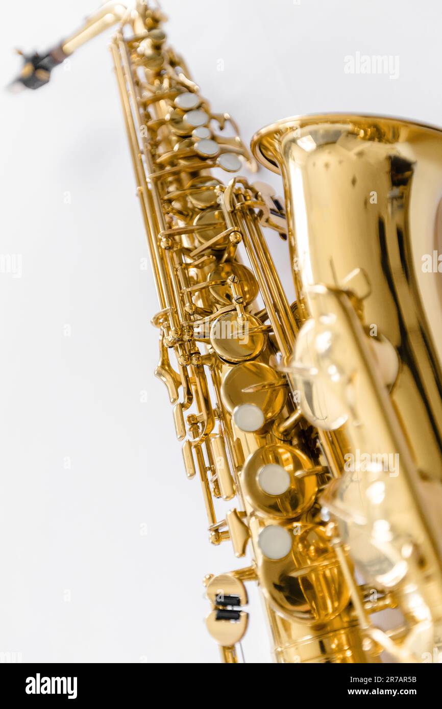 Saxophone Jazz instrument isolated Stock Photo - Alamy